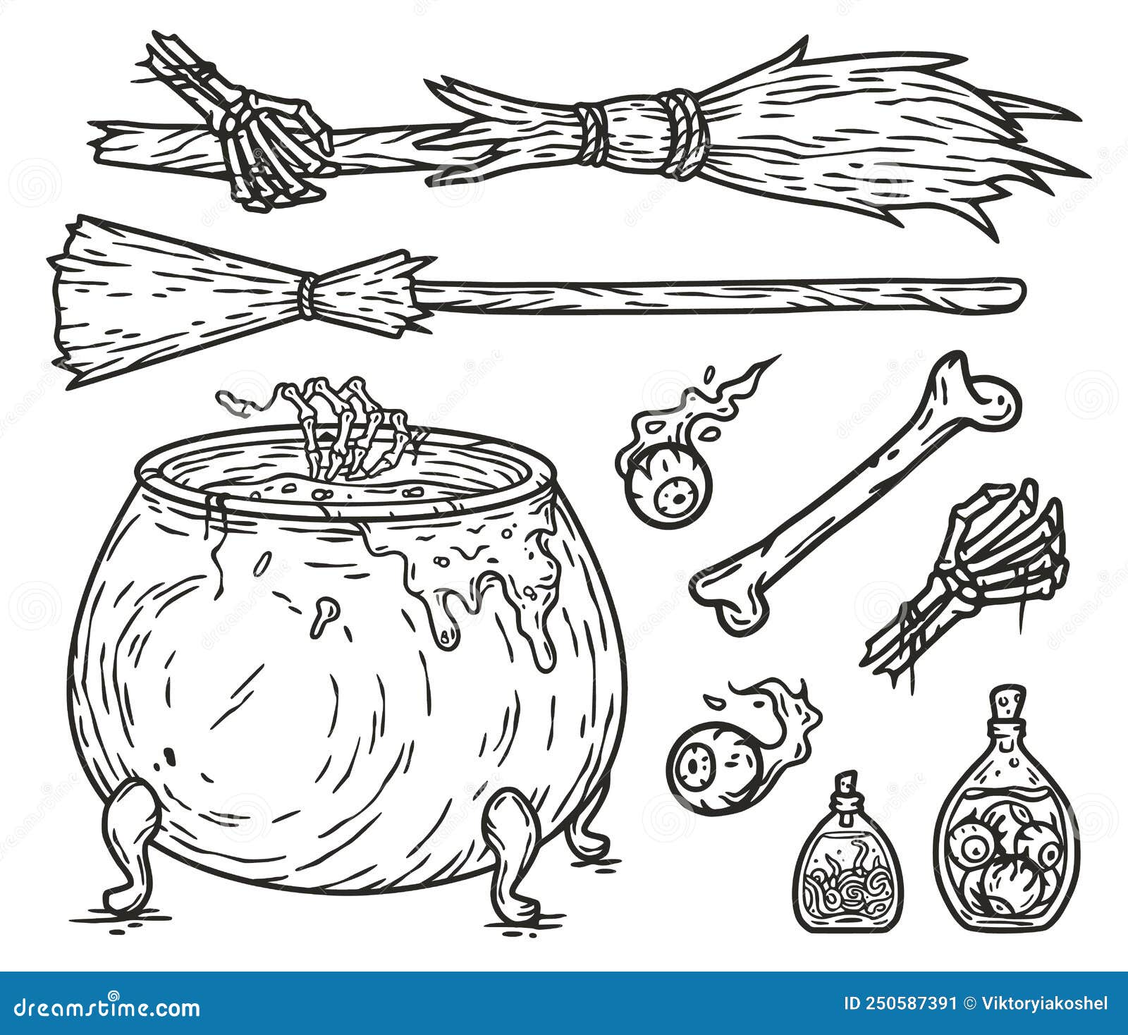 Rusty Cauldron with a Witch S Broom and Skeleton Stock Vector ...
