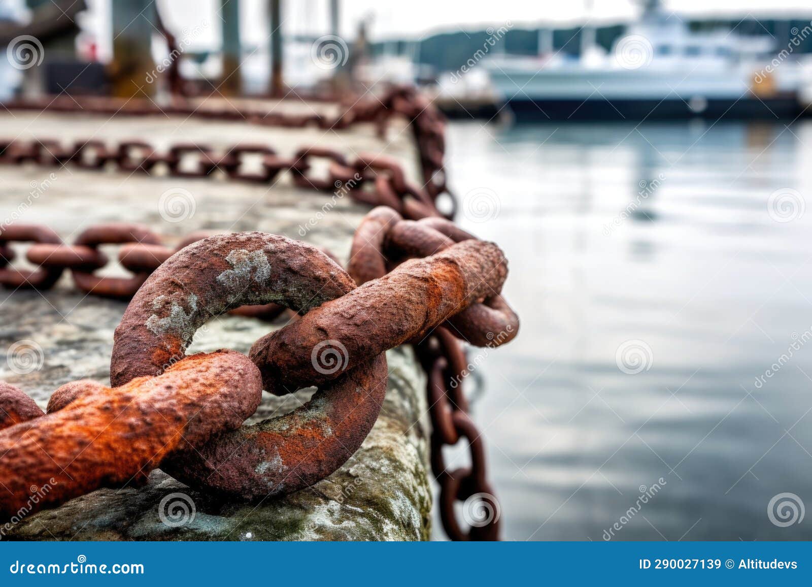 Rusty Chain Links Connecting To a Weathered Anchor on the Dock Stock ...