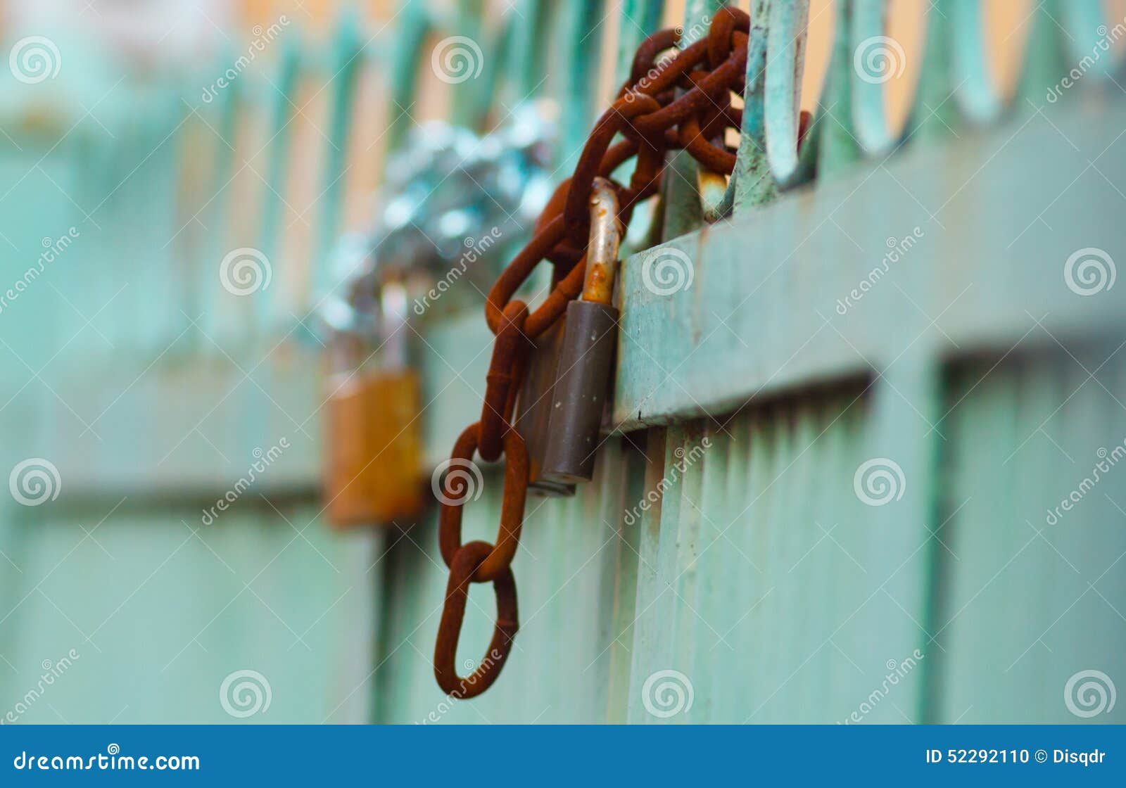 Rusty Chain Lock Rounded on Fence Stock Photo - Image of detail, chain ...