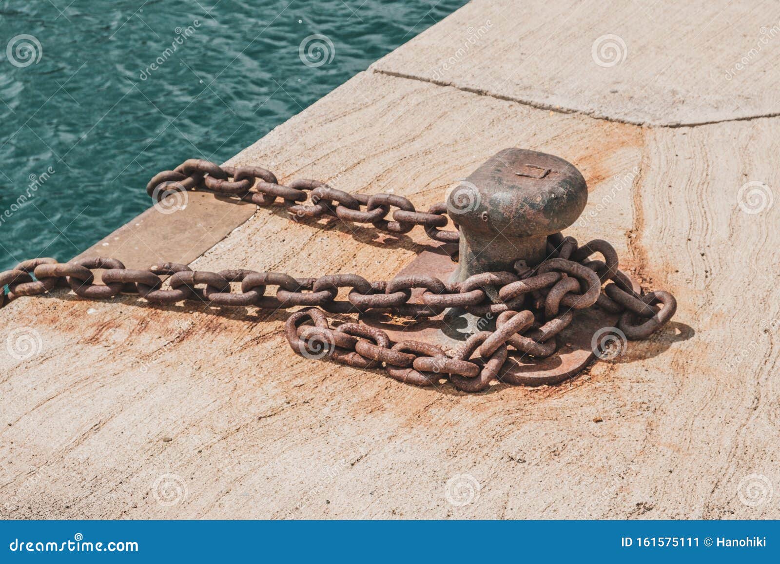 Rusty Chain on Mooring or Towing Bollard at Harbor Stock Image - Image ...
