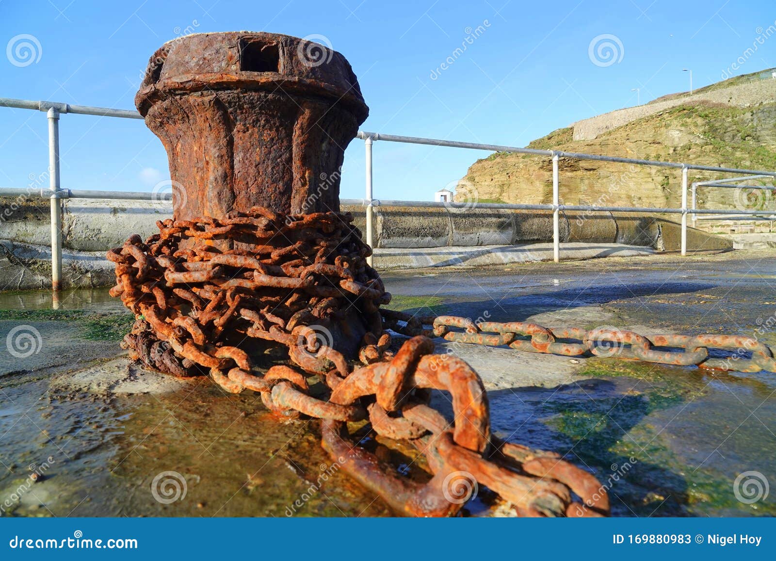Rusty Chains and Capstan on Harbourside Stock Image - Image of ...