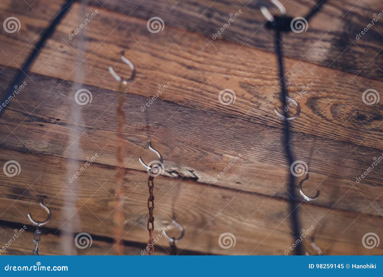 Rusty Chains Hanging on Wooden Ceiling - Stock Image - Image of hitch ...