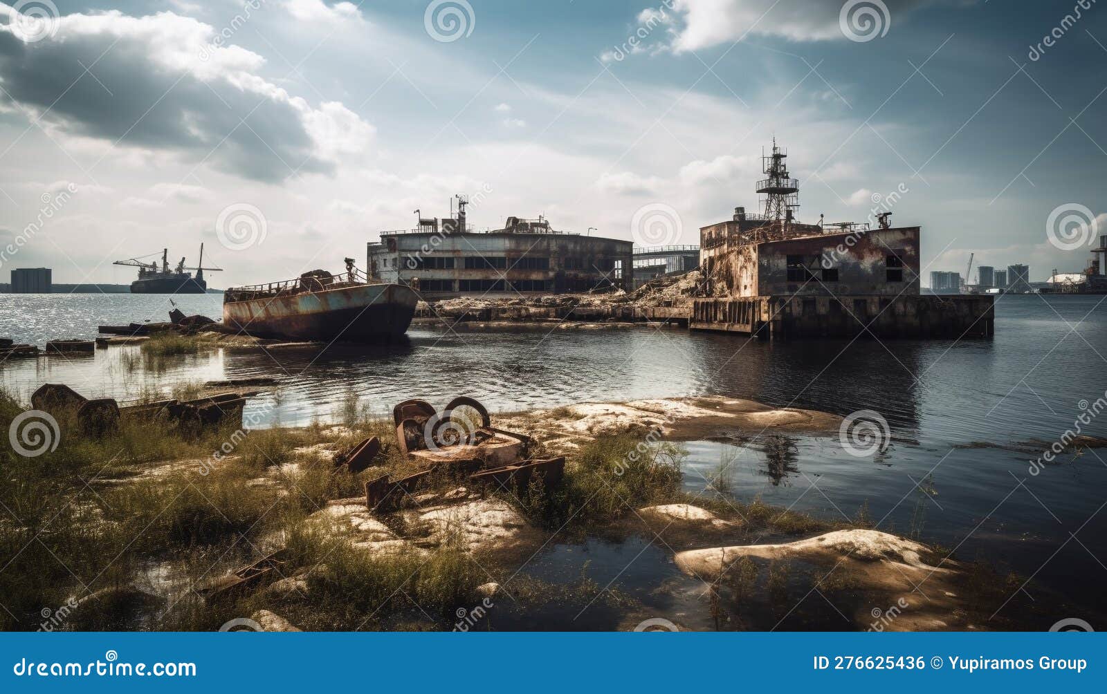 Rusty Container Ship Unloading at Commercial Dock Generated by AI Stock ...