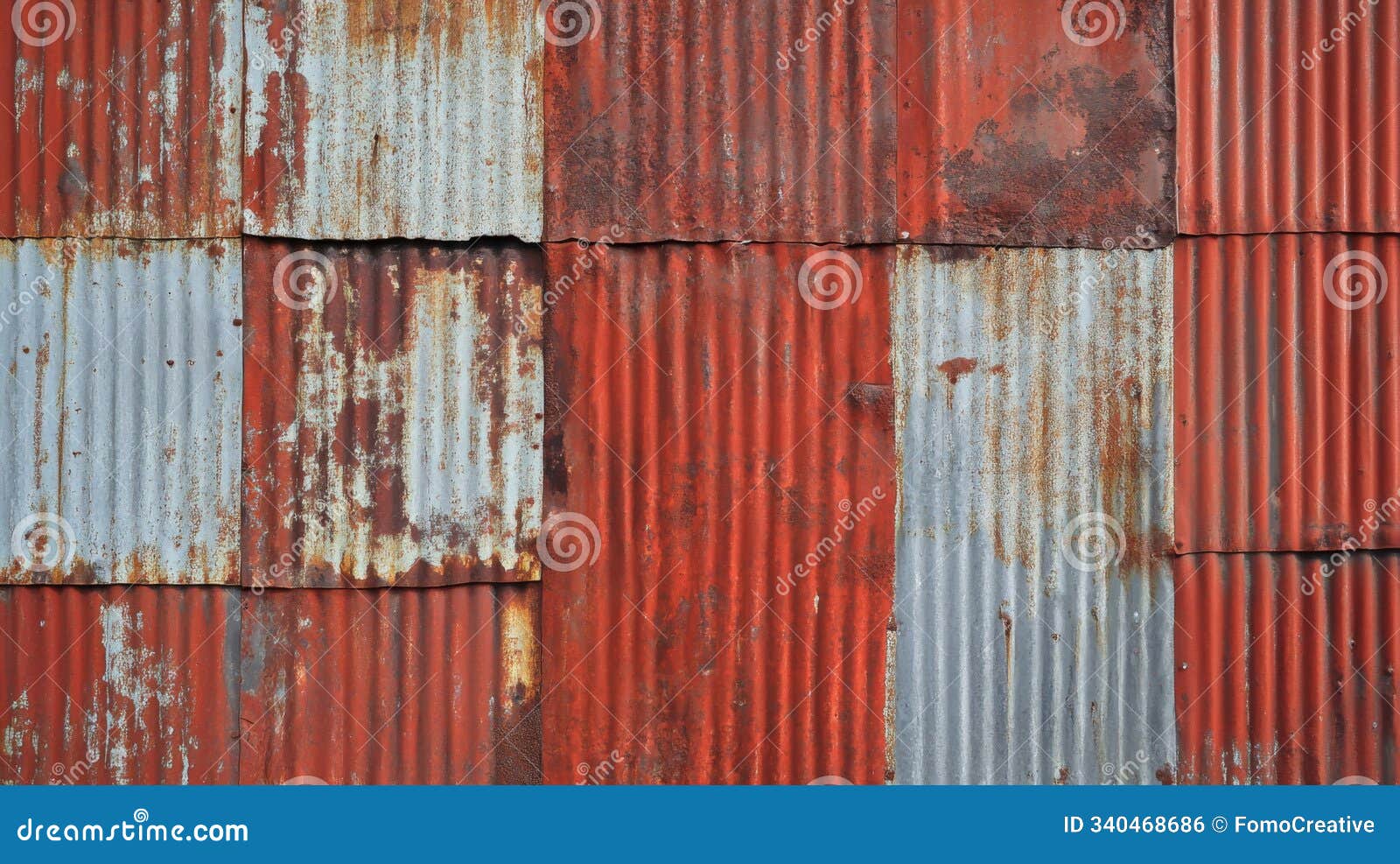 A Rusty, Corrugated Metal Wall with Red and Grey Panels Stock ...