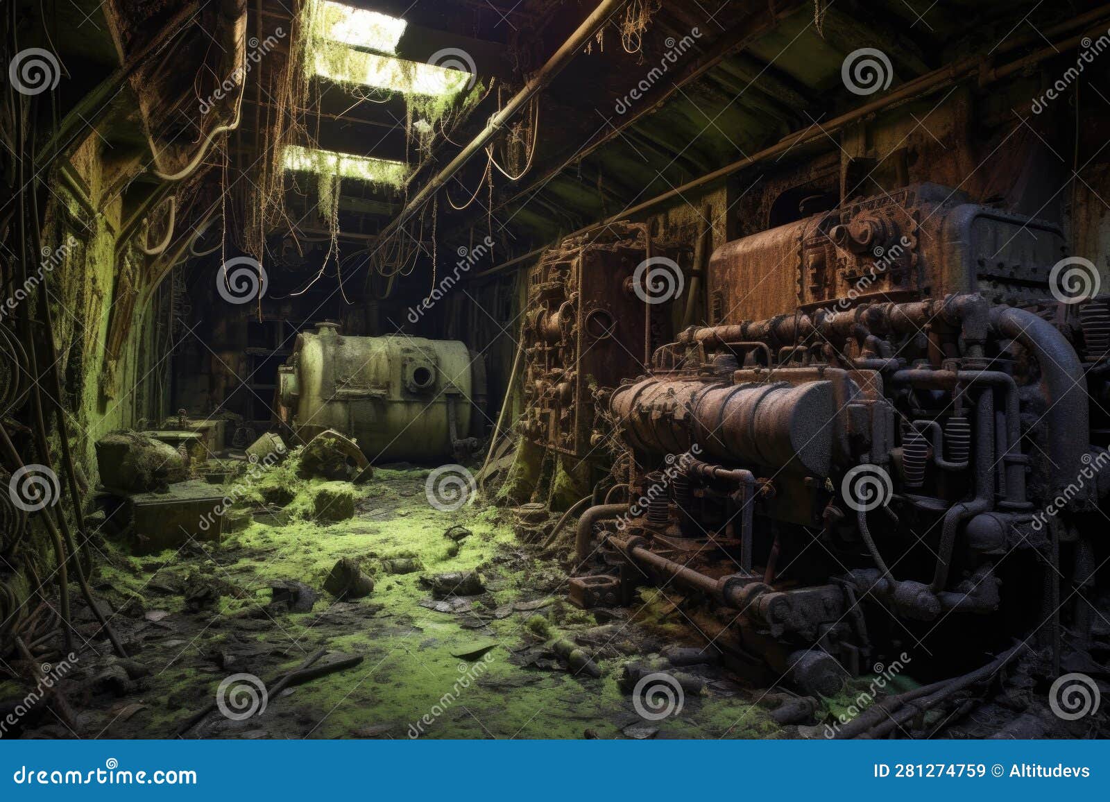 Rusty, Decaying Equipment in Abandoned Bunker Stock Illustration ...