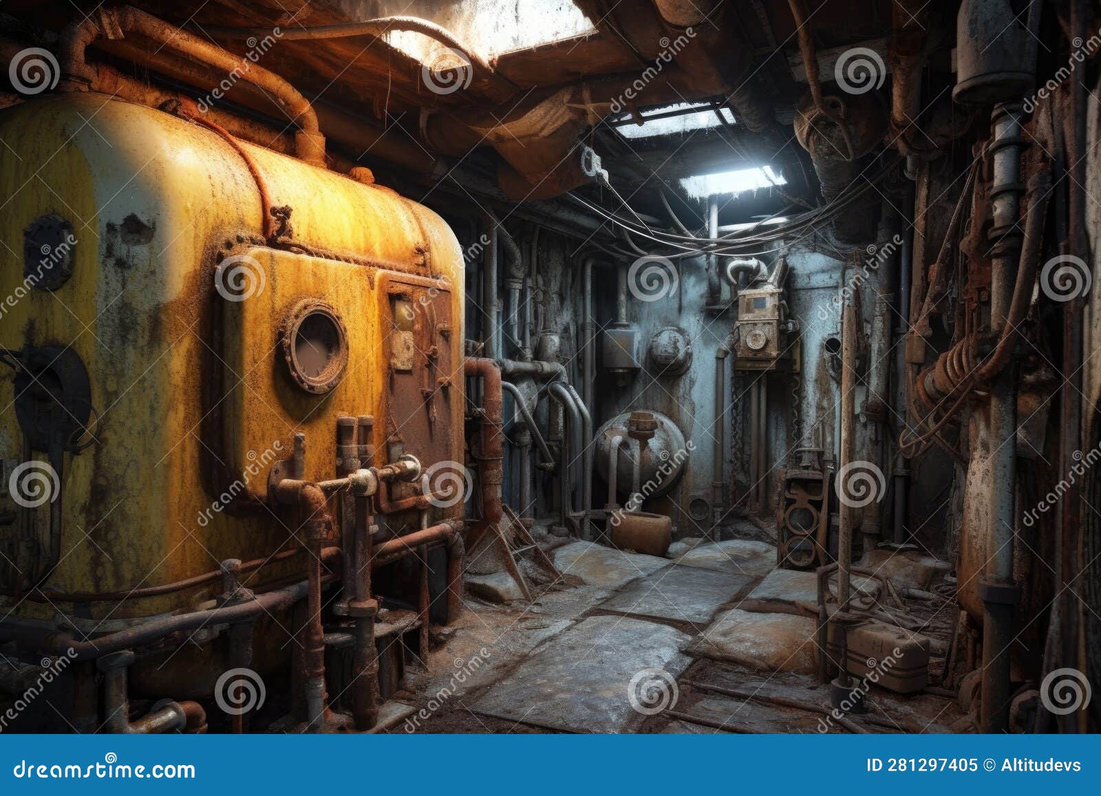 Rusty, Decaying Equipment in Abandoned Bunker Stock Illustration ...