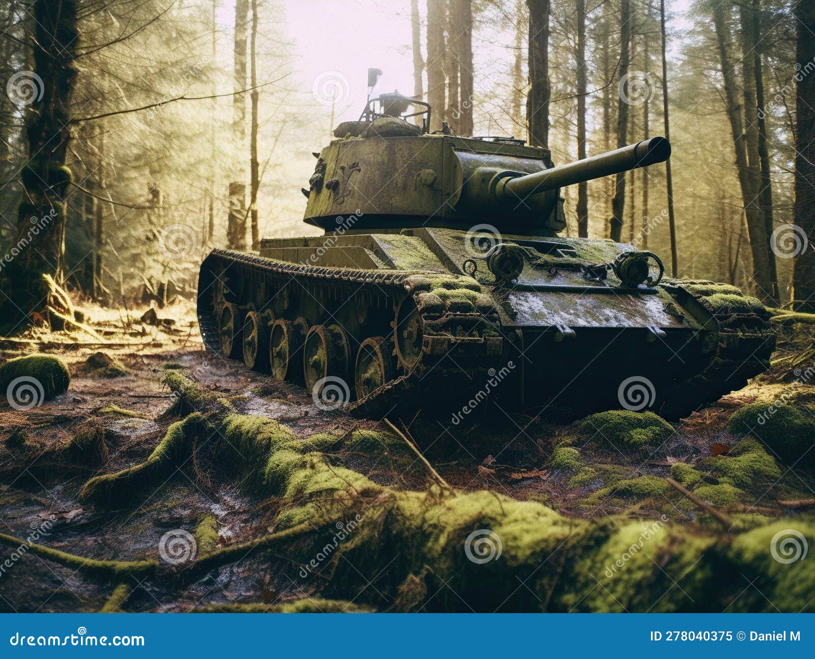 Rusty Decrepit Tank Covered in Moss the Middle of a Dense Forest. Stock ...