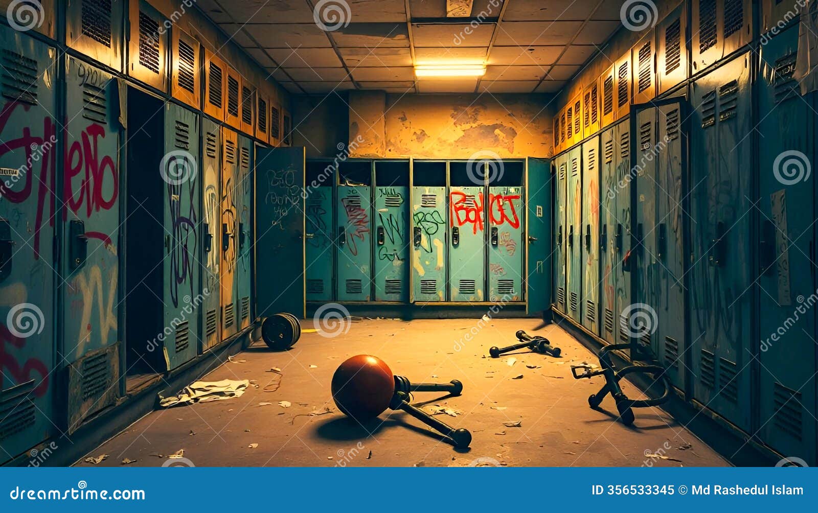 Rusty, Dented, Or Graffiti-covered Lockers. Generated Using AI. Stock ...