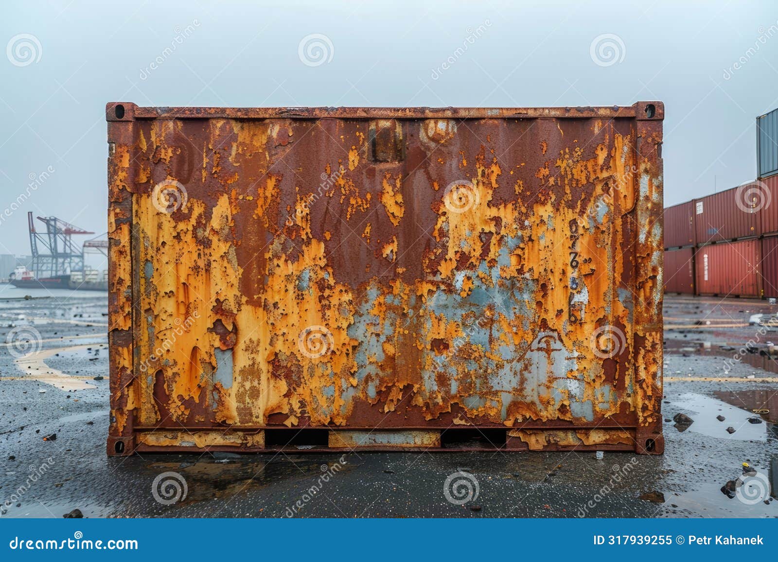 A Rusty, Dented Shipping Container Battered by Harsh Weather, on a ...