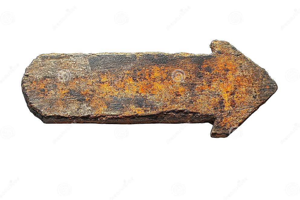 Rusty Direction Sign Pointing Right Against a Plain White Backdrop ...