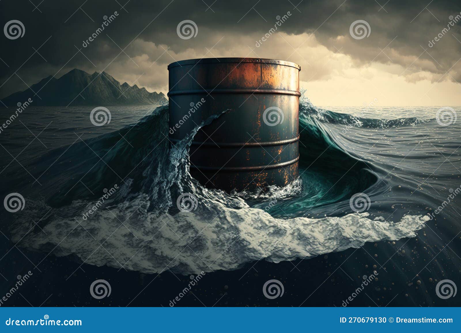 Rusty Dirty Iron Barrel of Oil in the Ocean. Environmental Pollution ...