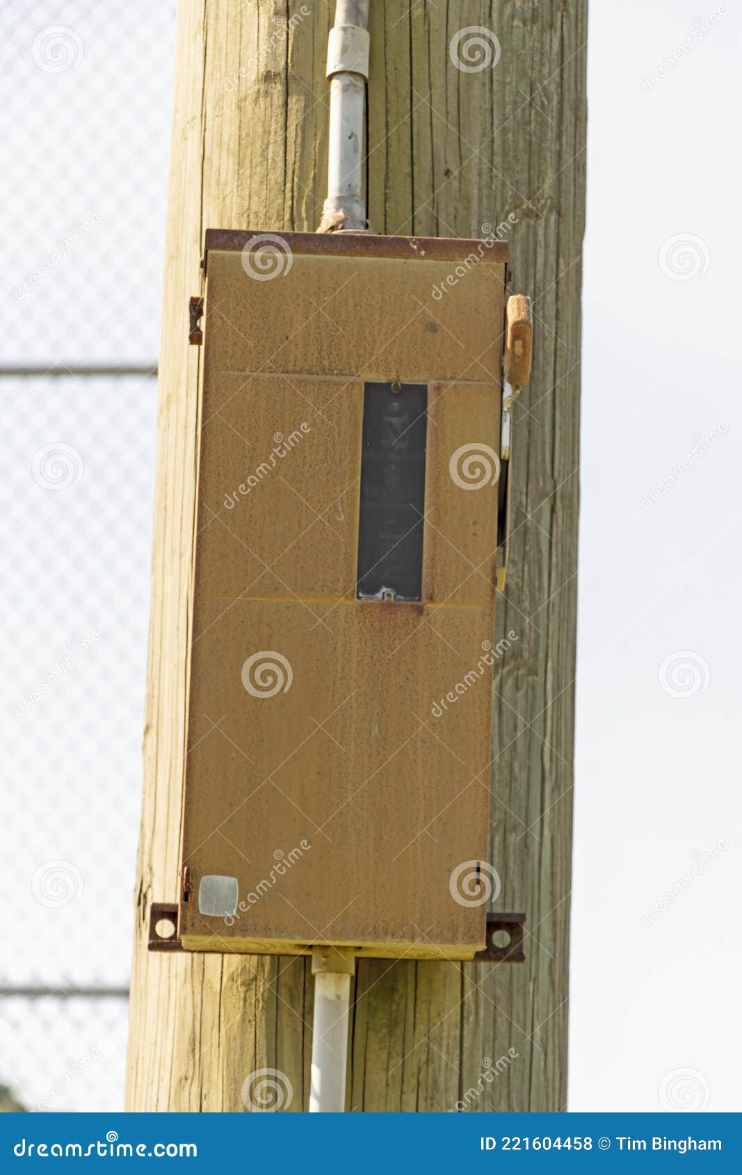 Electrical Box Mounted To Pole Stock Photo - Image of grey, pipe: 221604458