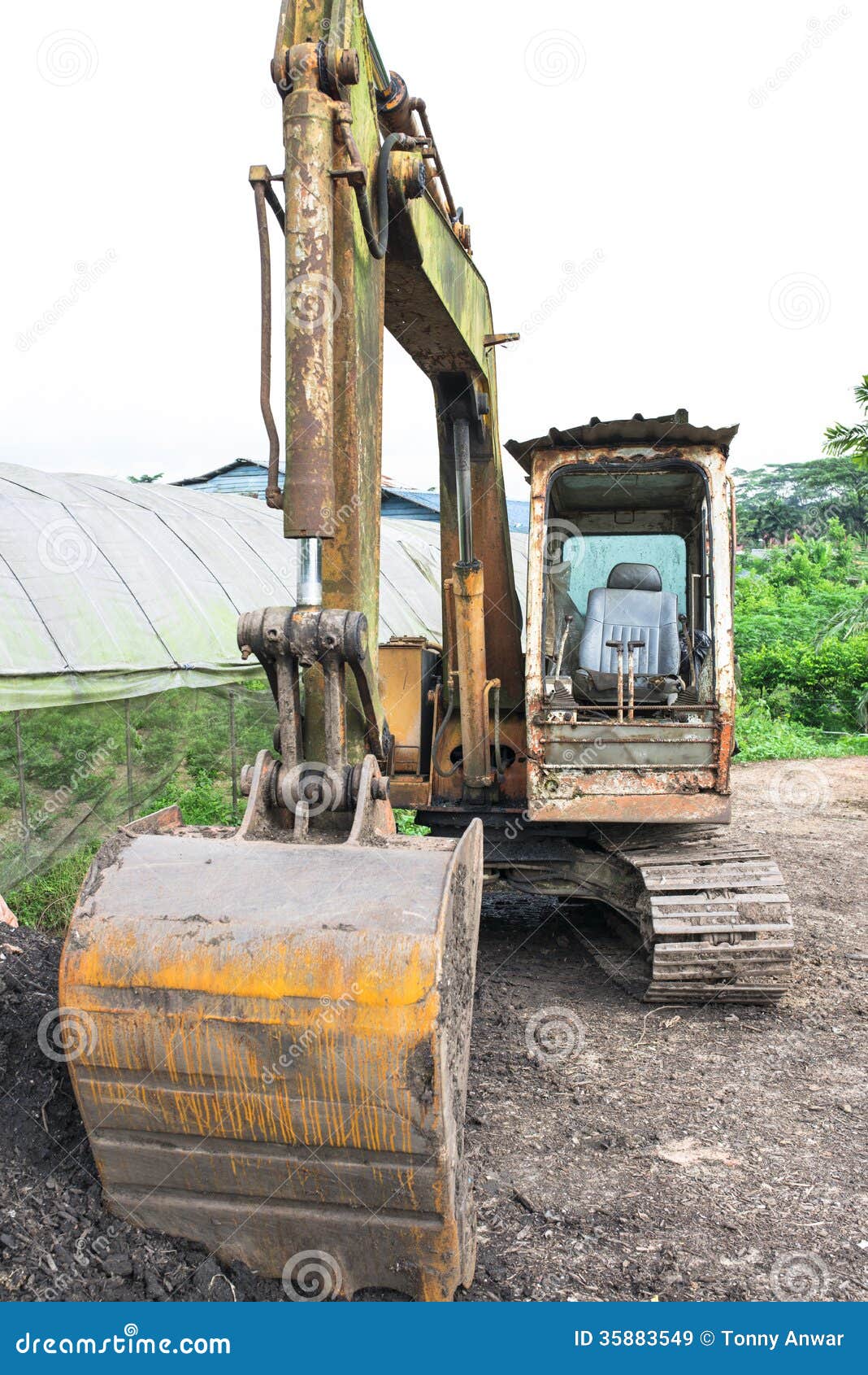 Old Rusty Excavator From The Back, Vintage Digger Machine, Construction ...