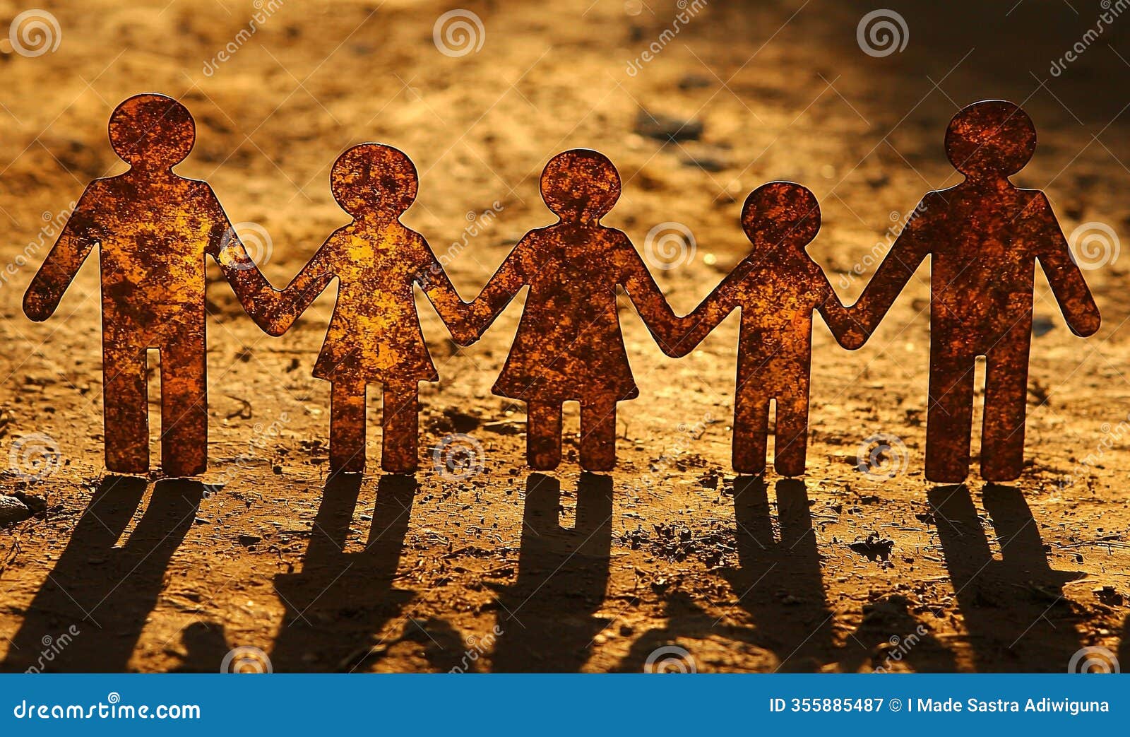 Rusty Family Figures Holding Hands on Dirt in Sunlight, Symbolizing ...