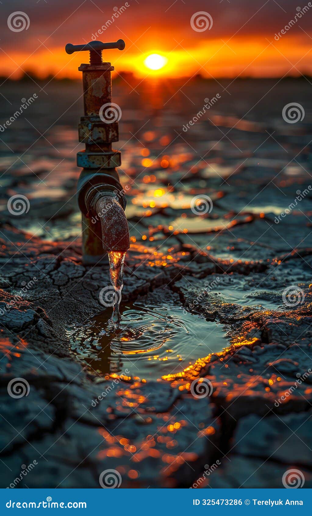 A Rusty Faucet is Dripping Water into a Puddle of Mud Stock Photo ...