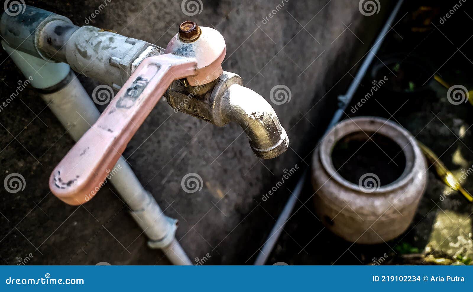 Rusty faucet on a garden stock photo. Image of iron - 219102234