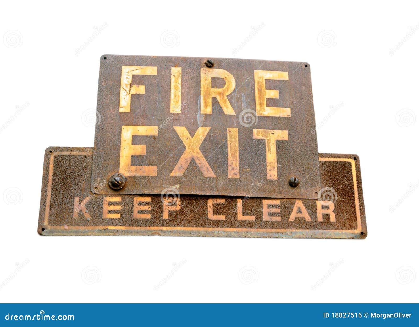 Rusty Fire Exit Sign Isolated on White Background Stock Photo - Image ...