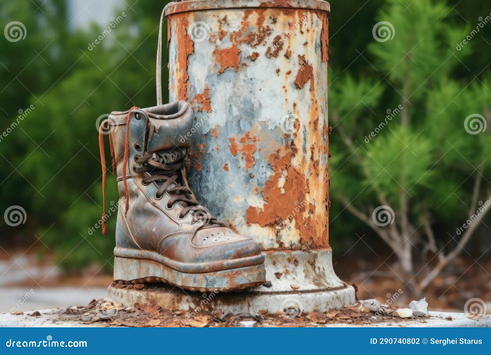 A Rusty Fire Hydrant with One Boot Next Tp it, AI Stock Photo - Image ...