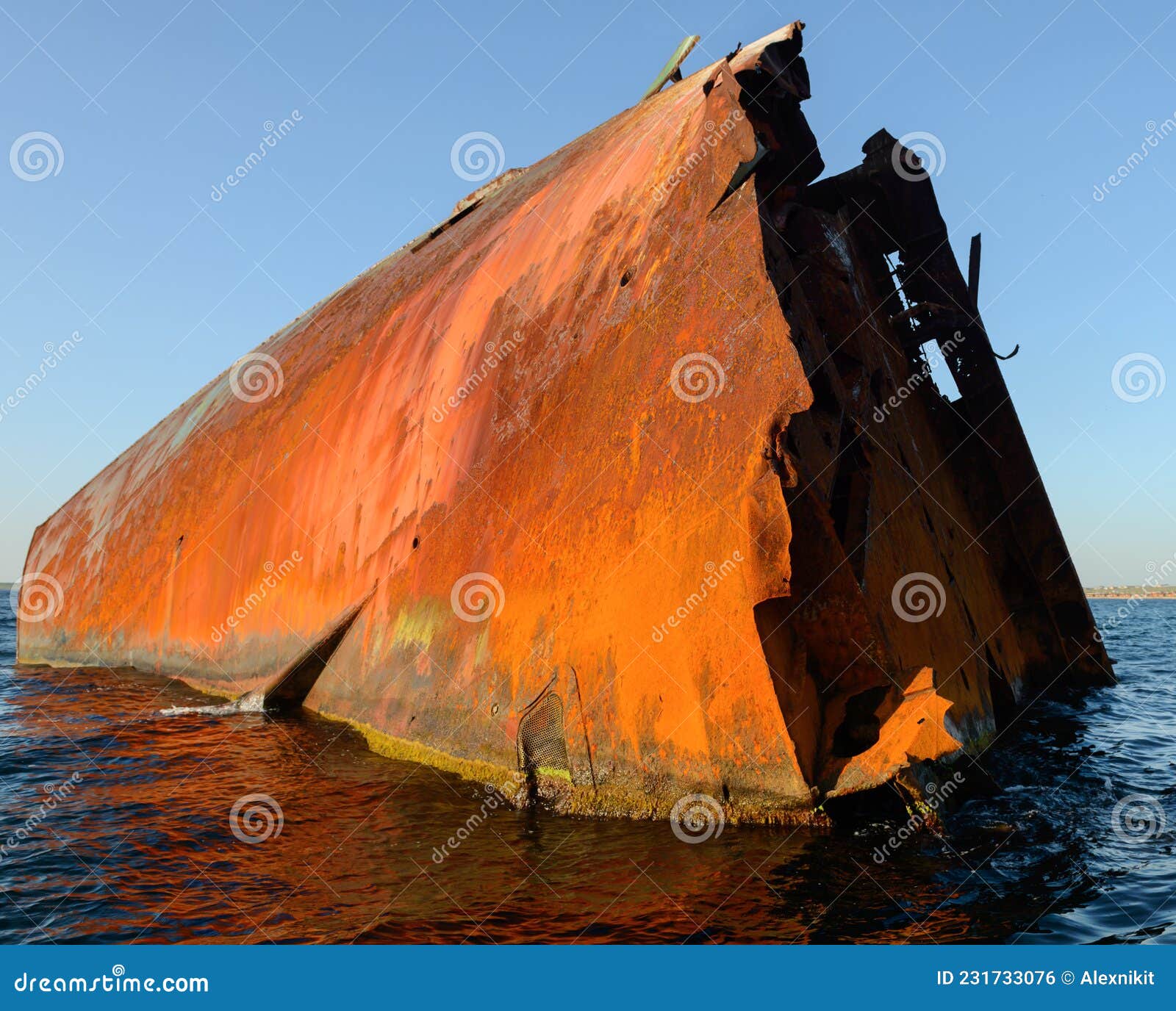 Rusty Frame of a Stranded Naval Ship in the Middle of the Sea Stock ...