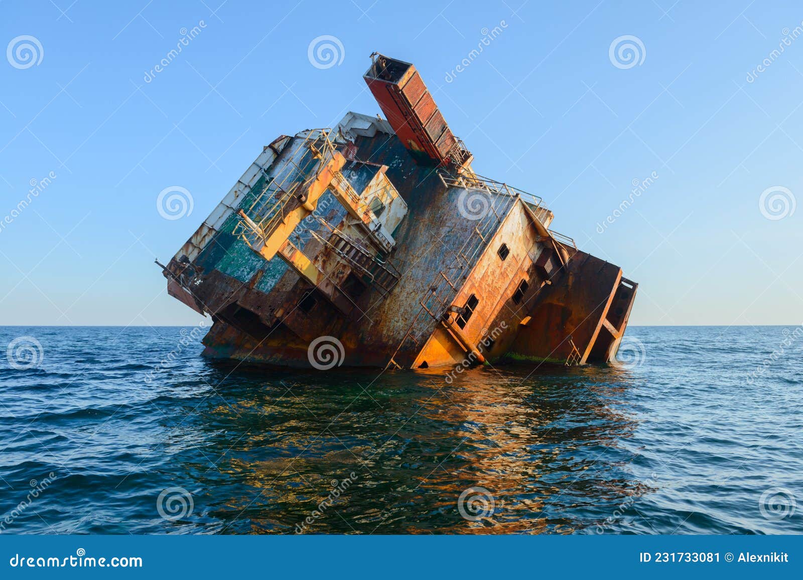 Rusty Frame of a Stranded Naval Ship in the Middle of the Sea Stock ...