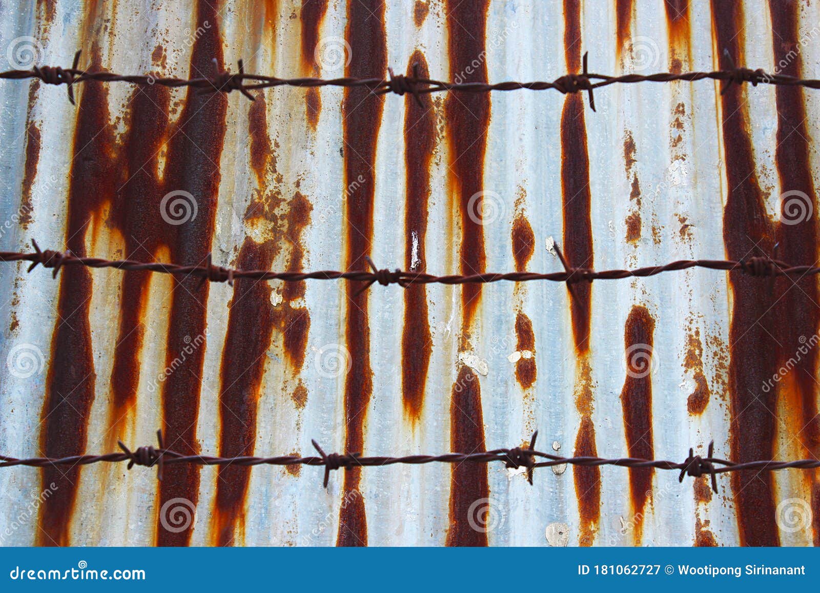 Rusty Galvanized Fence with Rusty Barbed Wire in Front Stock Image ...