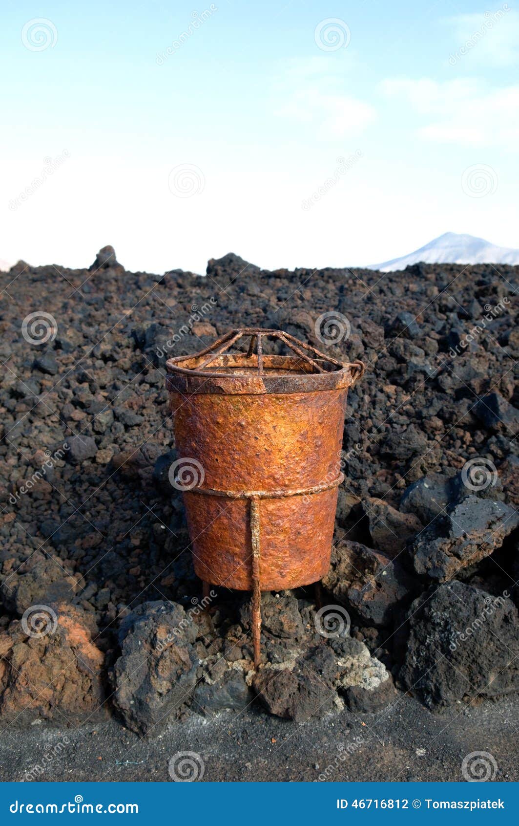 The Rusty Garbage Bin on the Volcanic Land. Stock Photo - Image of ...