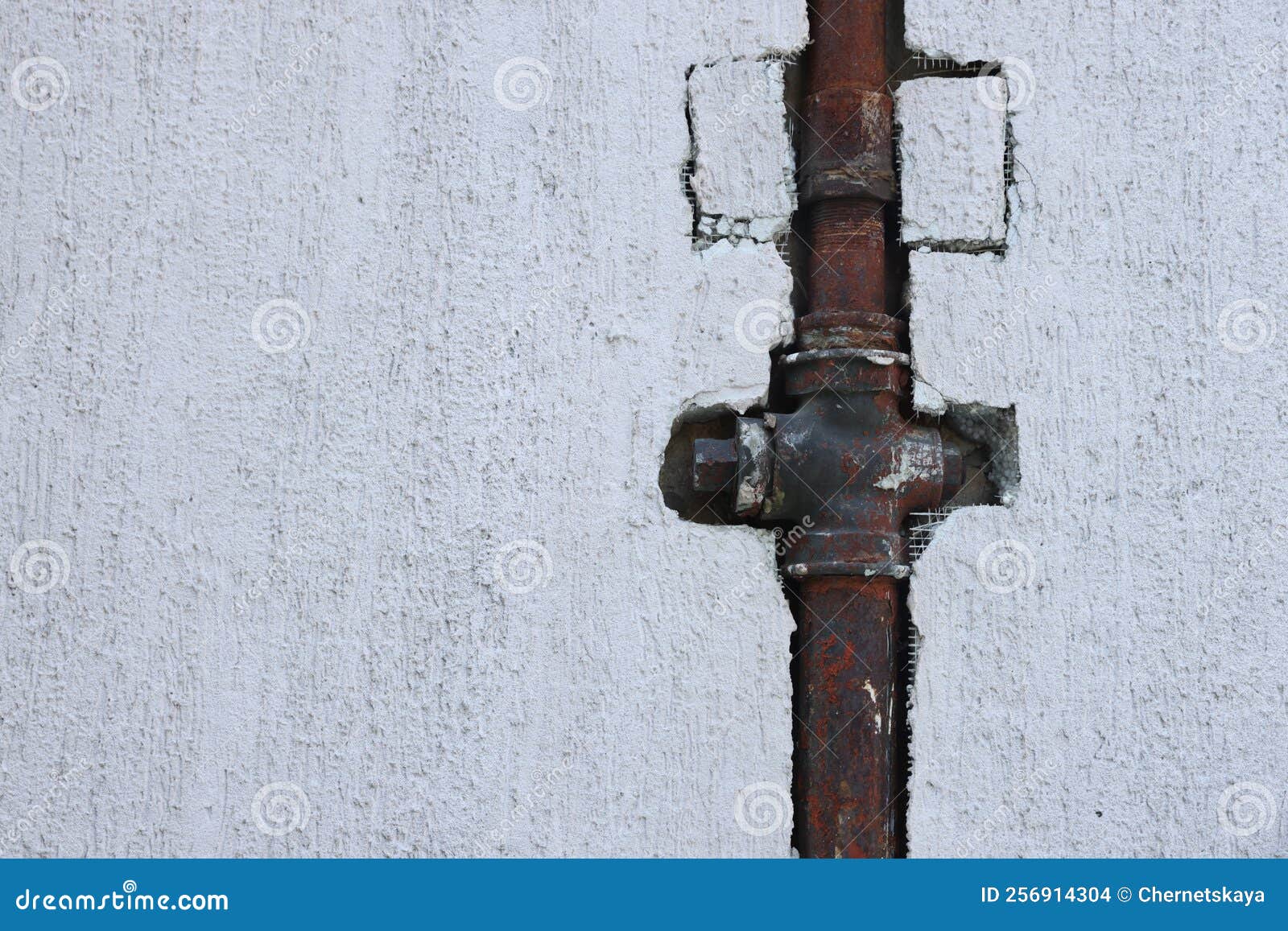 Rusty Gas Pipe Installed in White Wall Outdoors, Space for Text Stock ...