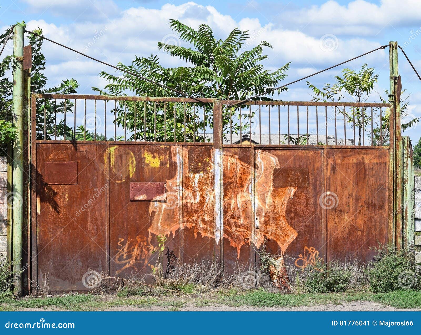 Rusty Gate of the Old Factory Stock Image - Image of building, blue ...