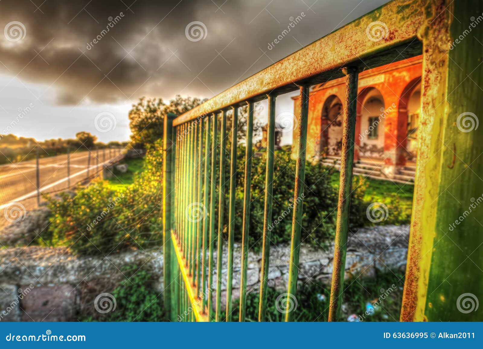 Rusty Gate Under a Grey Sky at Sunset Stock Image - Image of color ...