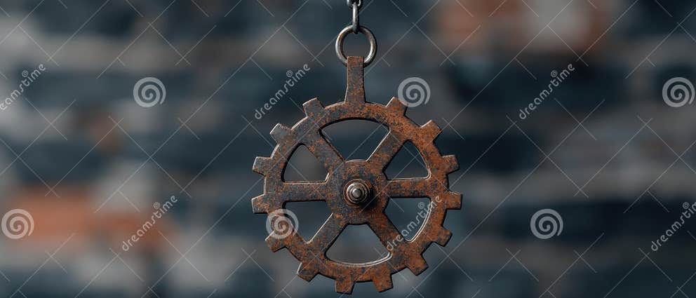 Rusty Gears and Cogs Hanging on a Chain Stock Illustration ...