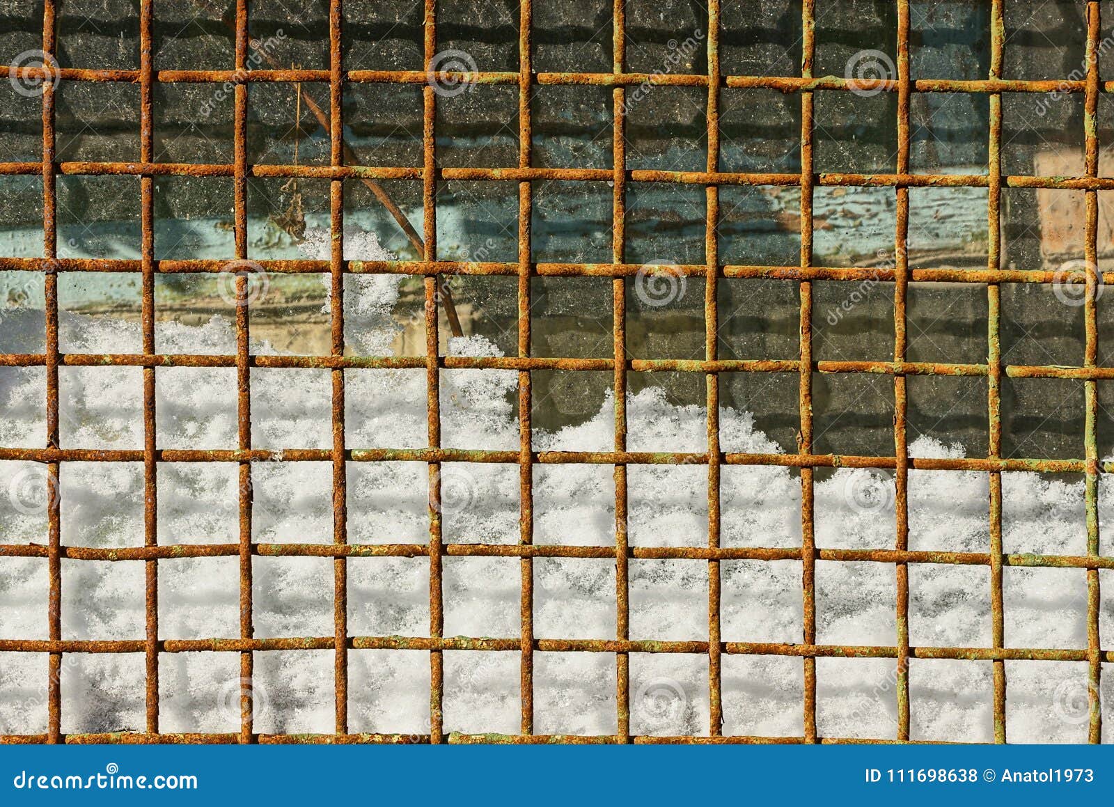 Rusty Grating in the Snow and Glass Windows Stock Photo - Image of ...