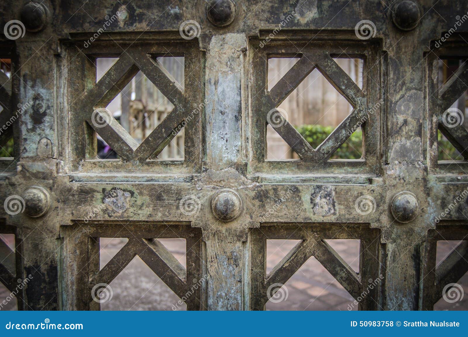 Rusty Green Iron Gates in the Park Stock Photo - Image of fence ...