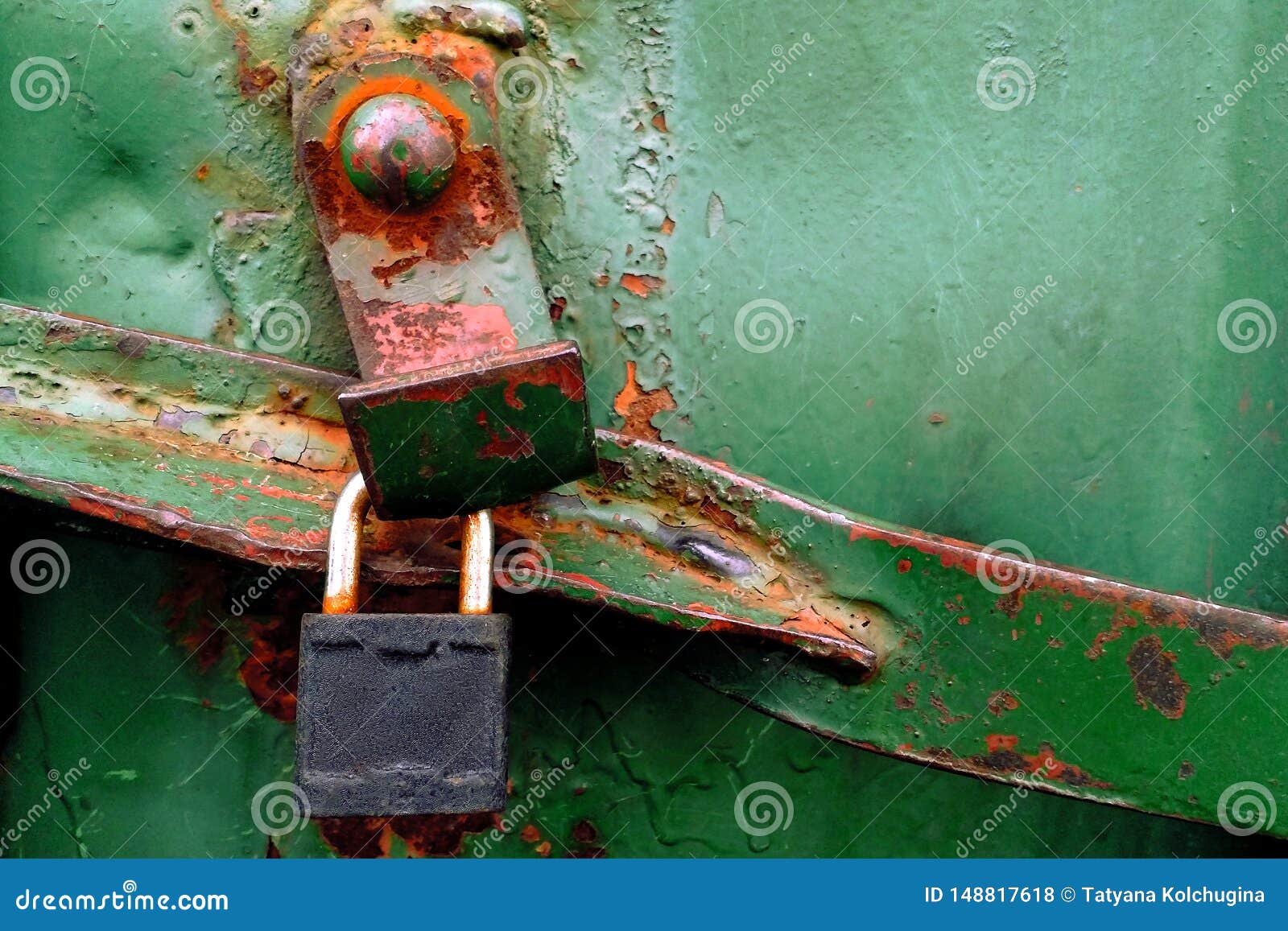 Rusty Green Metal Texture of Cargo Container with Lock and Bolt Stock ...