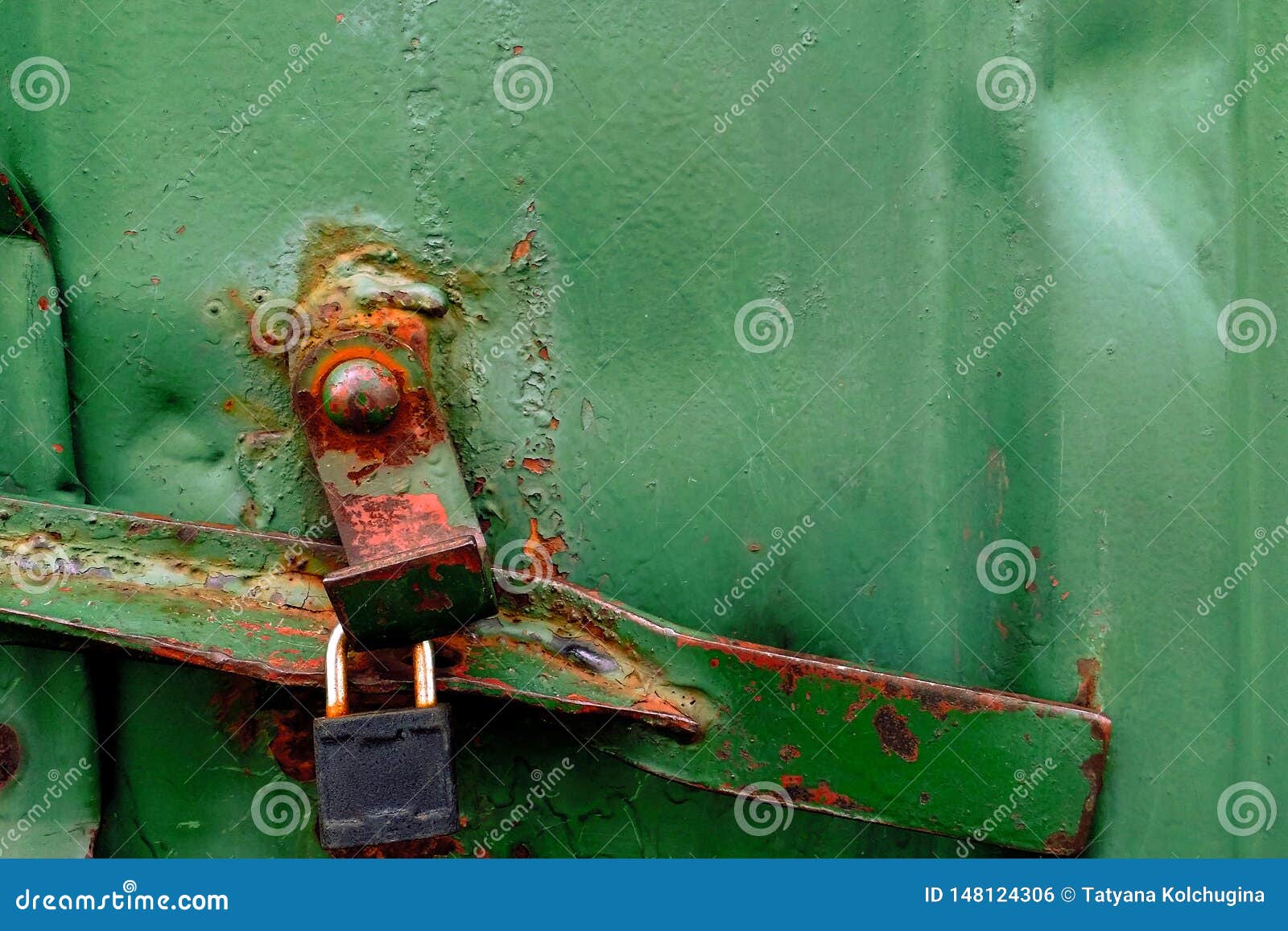 Rusty Green Metal Texture of Cargo Container with Padlock Stock Photo ...