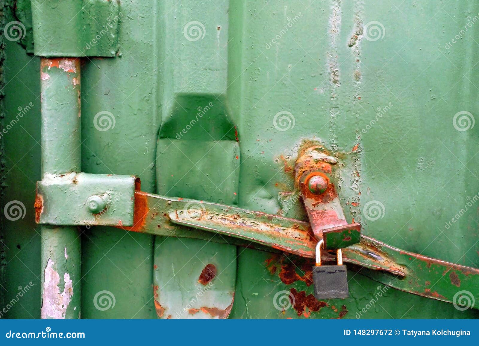 Rusty Green Metal Texture of Cargo Container with Padlock Stock Photo ...