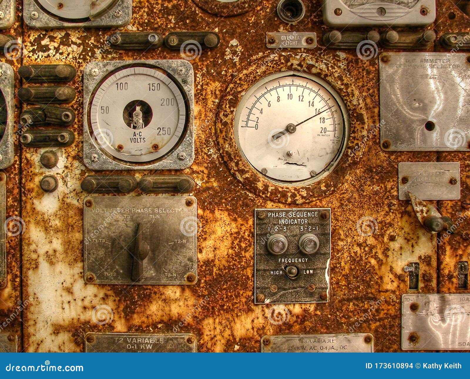 Rusty, Grungy Vintage Voltmeter Panel with Dials and Controls Stock ...