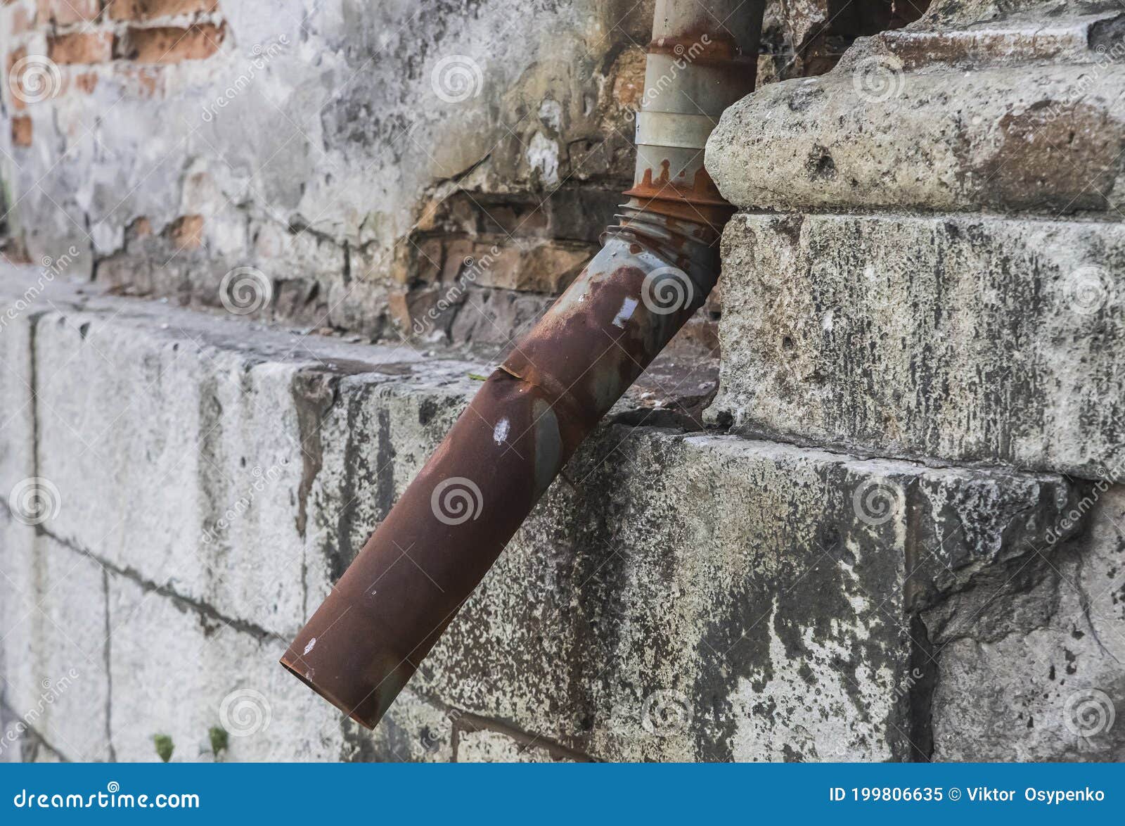 Rusty Gutter on the Stone Facade of the House Stock Image - Image of ...