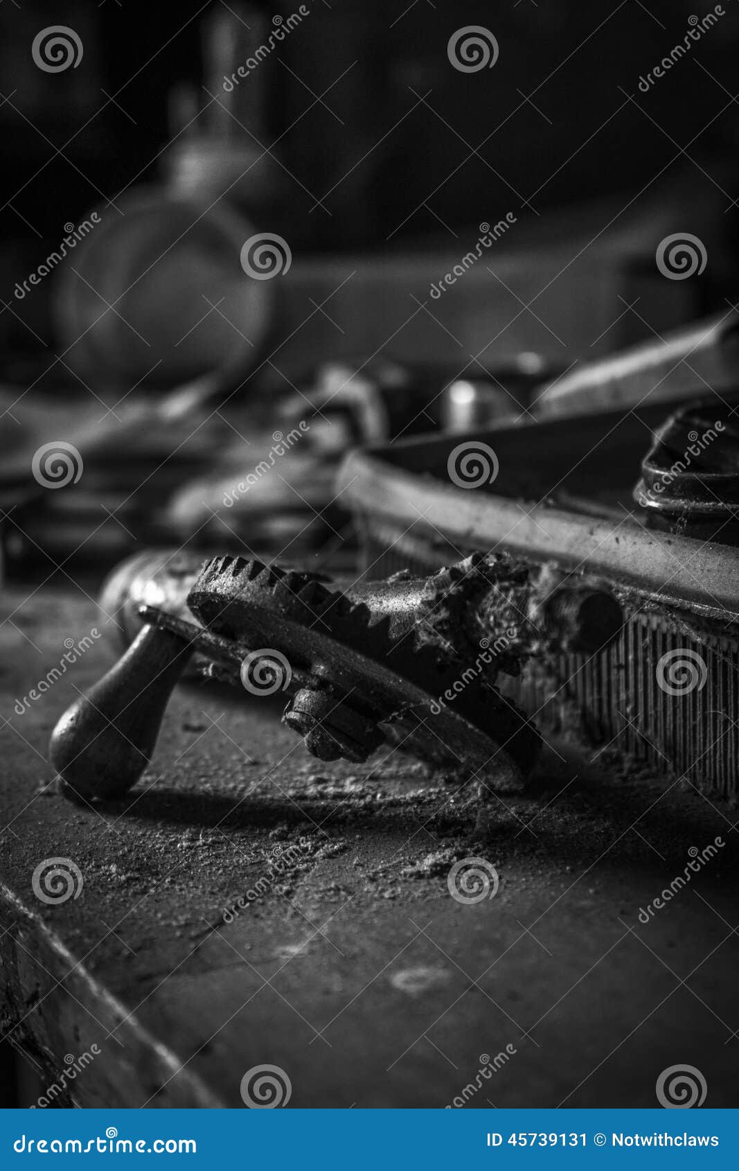Rusty Hand Drill on Workbench Stock Image - Image of clutter, white ...