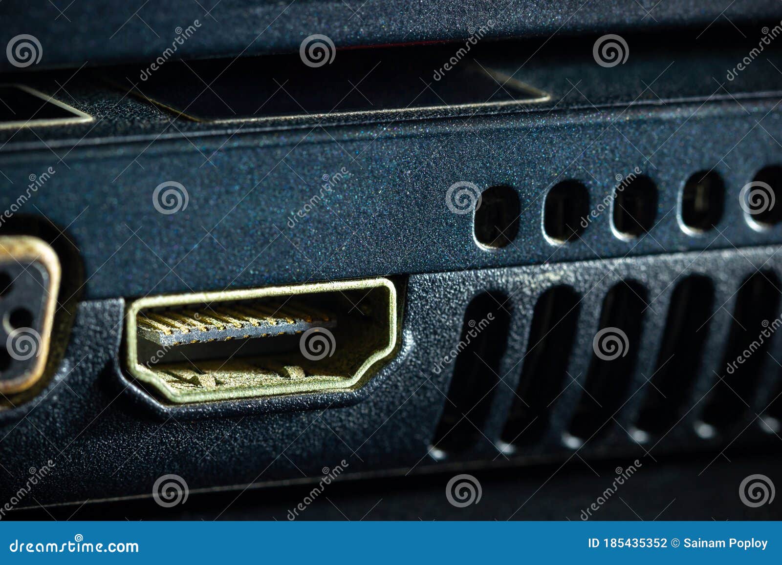 Rusty HDMI Port of Computer Notebook in Darkness. Stock Photo - Image ...