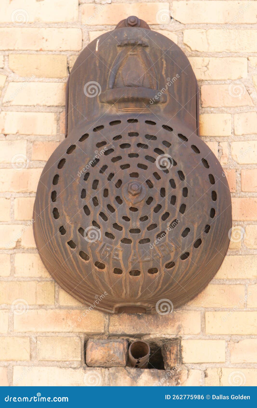 Rusty Historic Fire Alarm Bell on Side of Building Stock Photo - Image ...