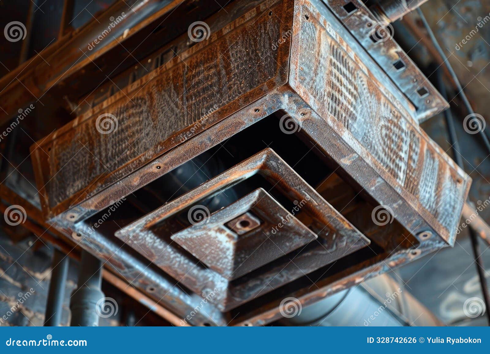 Rusty Industrial Ceiling Ventilation System Hanging Showing Decades of ...