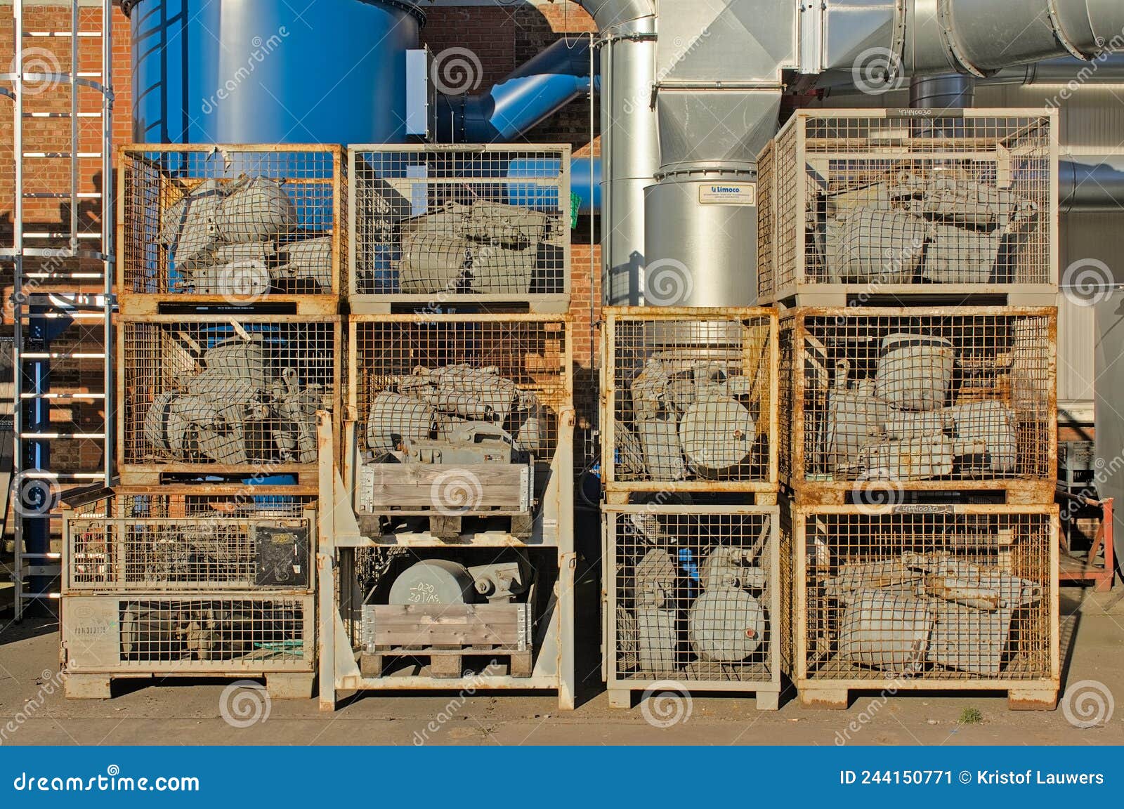 Rusty Metal Wire Mesh Containers with Train Components Stock Image ...