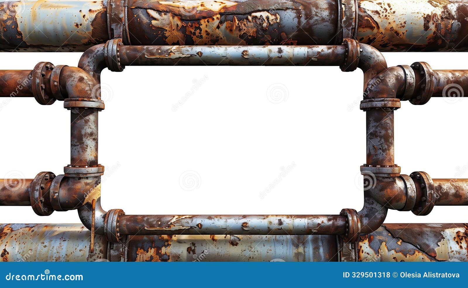 Frame Made of Rusty Pipes, Empty Inside, White Background, Cartoon, 3D ...