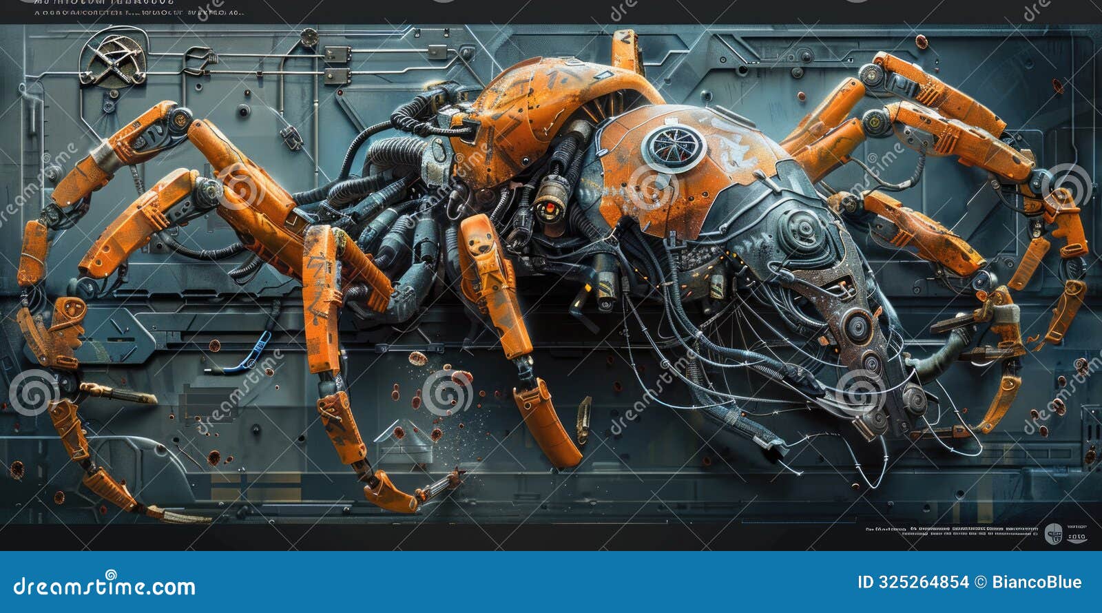 Rusty Insect Robot With Mechanical Legs And Glowing Eye. Digital Art ...