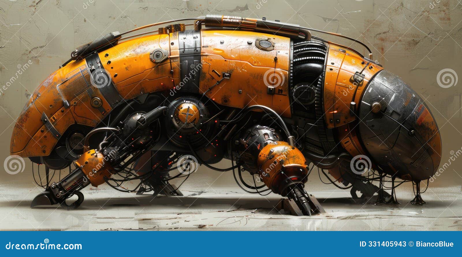 Rusty Insect Robot with Mechanical Legs and Glowing Eye. Digital Art ...