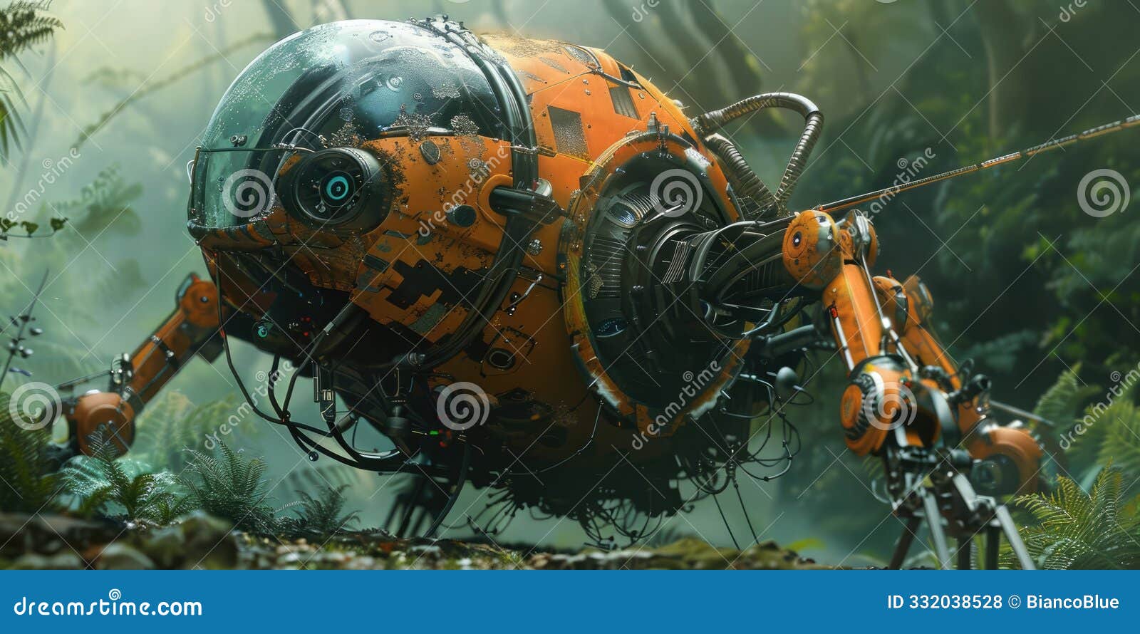 Rusty Insect Robot with Mechanical Legs and Glowing Eye. Digital Art ...