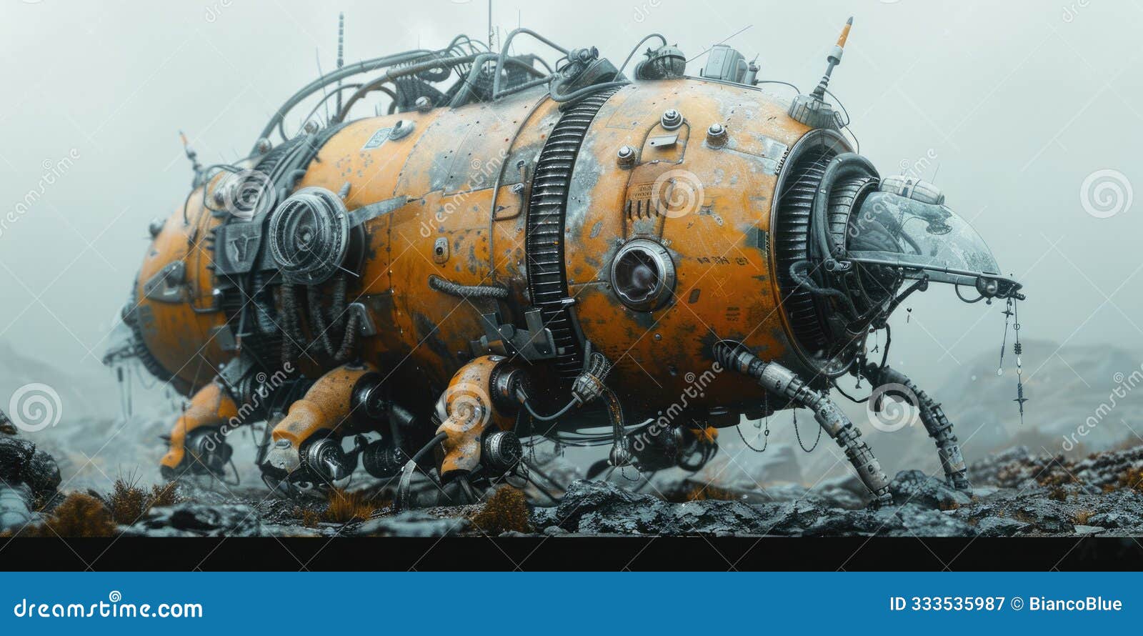 Rusty Insect Robot with Mechanical Legs and Glowing Eye. Digital Art ...