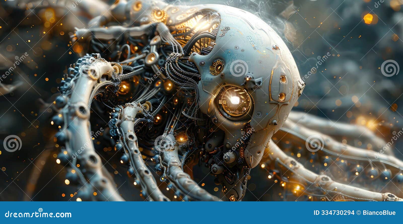 Rusty Insect Robot with Mechanical Legs and Glowing Eye. Digital Art ...