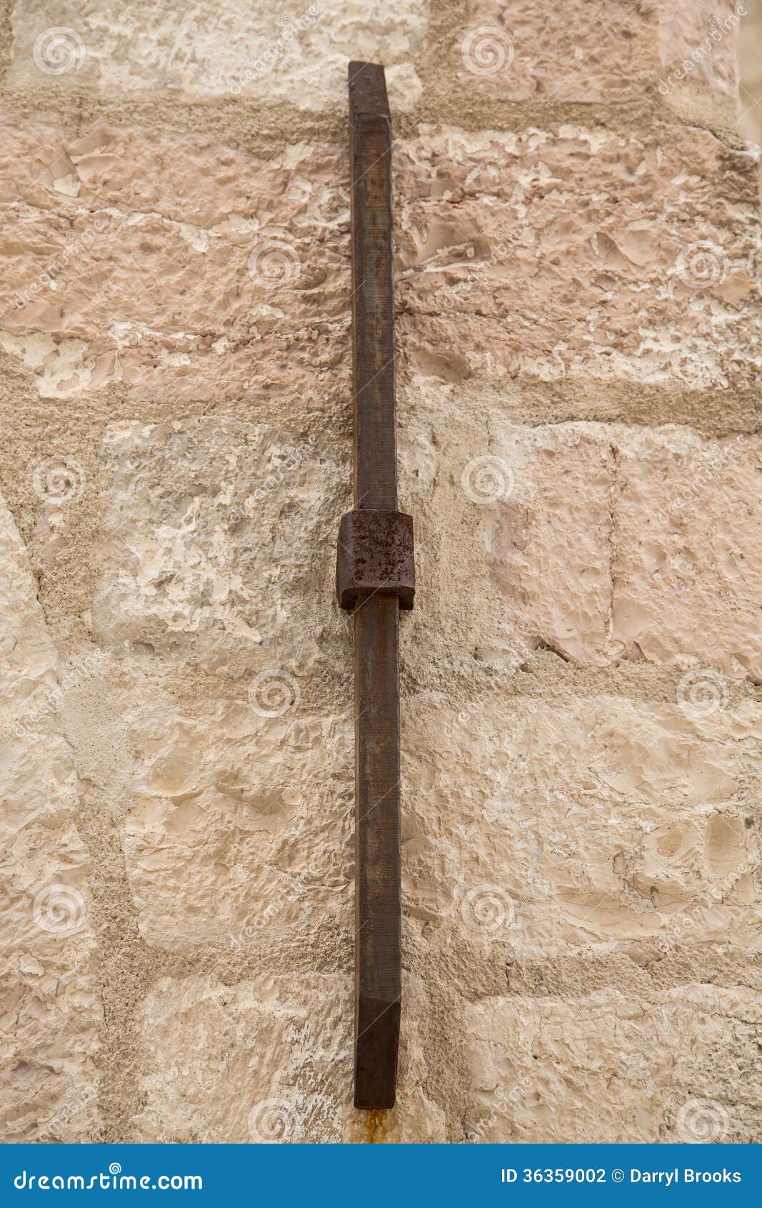 Rusty Iron Bar on Old Stone Wall Stock Photo - Image of weathered ...