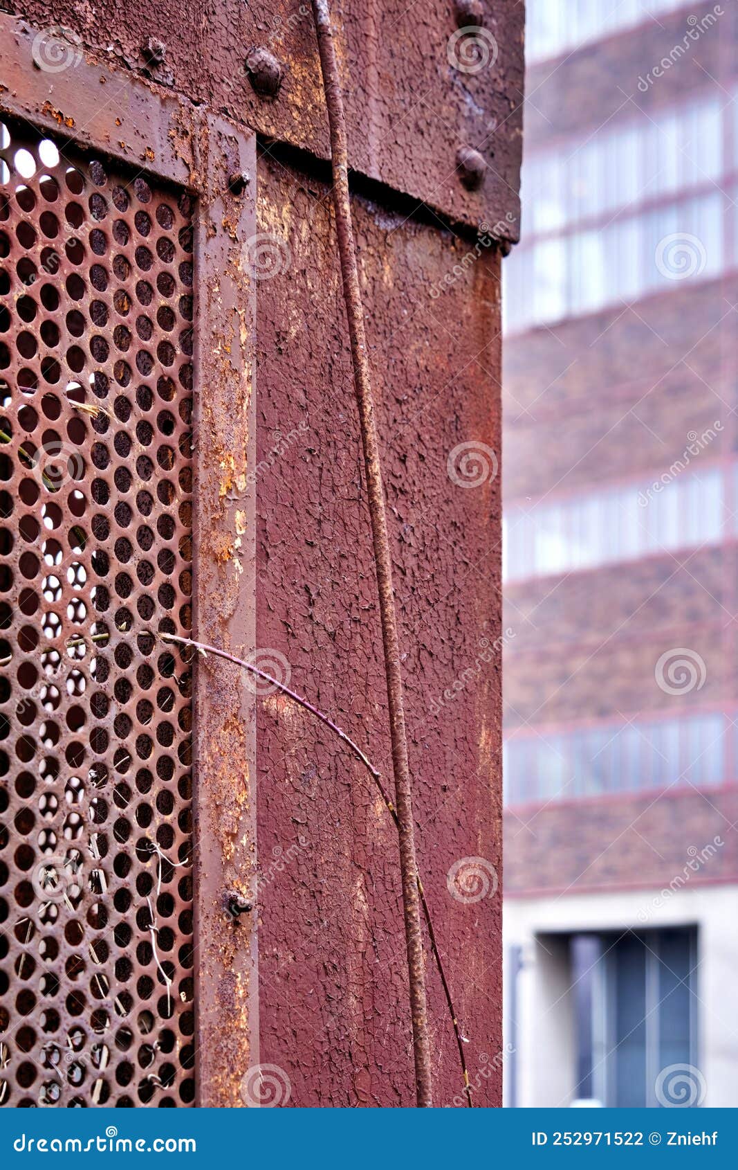 Rusty Iron Box in Front of Blurred Building, Abstract Background Image ...